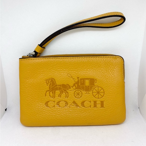 Coach | Bags | Coach Corner Zip Leather Wristlet Wallet Yellow Mustard ...